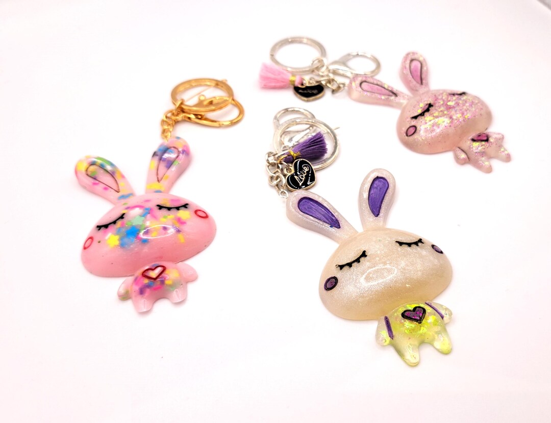 Resin Bunny Keychains, Sweet Resin Bunny Keychains, Colorful Resin ...