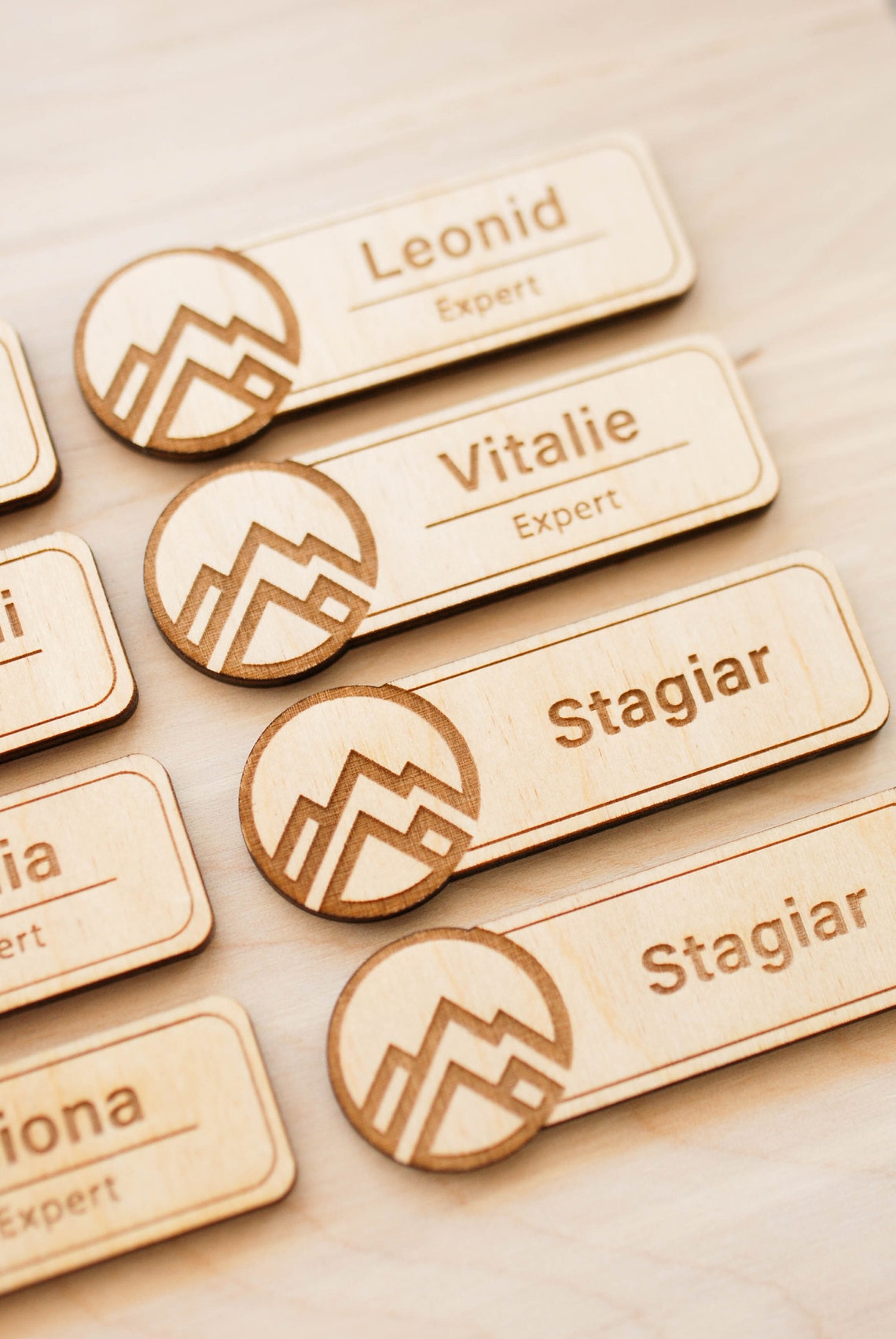 Wooden Name Badge Magnetic Waiter Barista Barman Administrator Badge ...