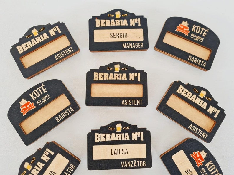 Wooden Name Badge Magnetic Waiter Barista Barman Administrator Badge ...