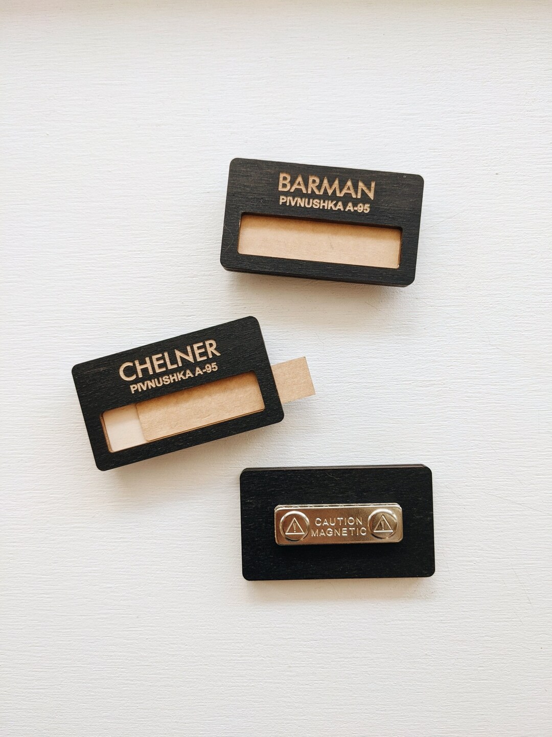 Wooden Name Badge Magnetic Waiter Barista Barman Administrator Badge ...