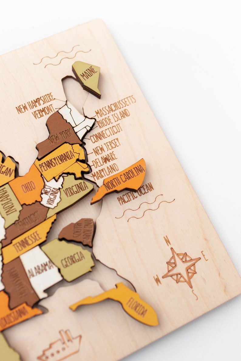 USA Puzzle United States Wooden Map Montessori Educational | Etsy