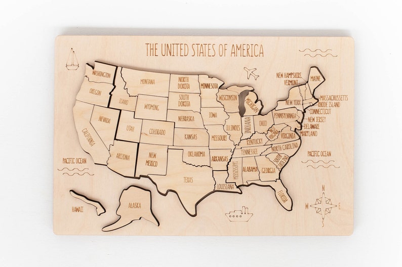 USA Puzzle United States Wooden Map Montessori Educational | Etsy