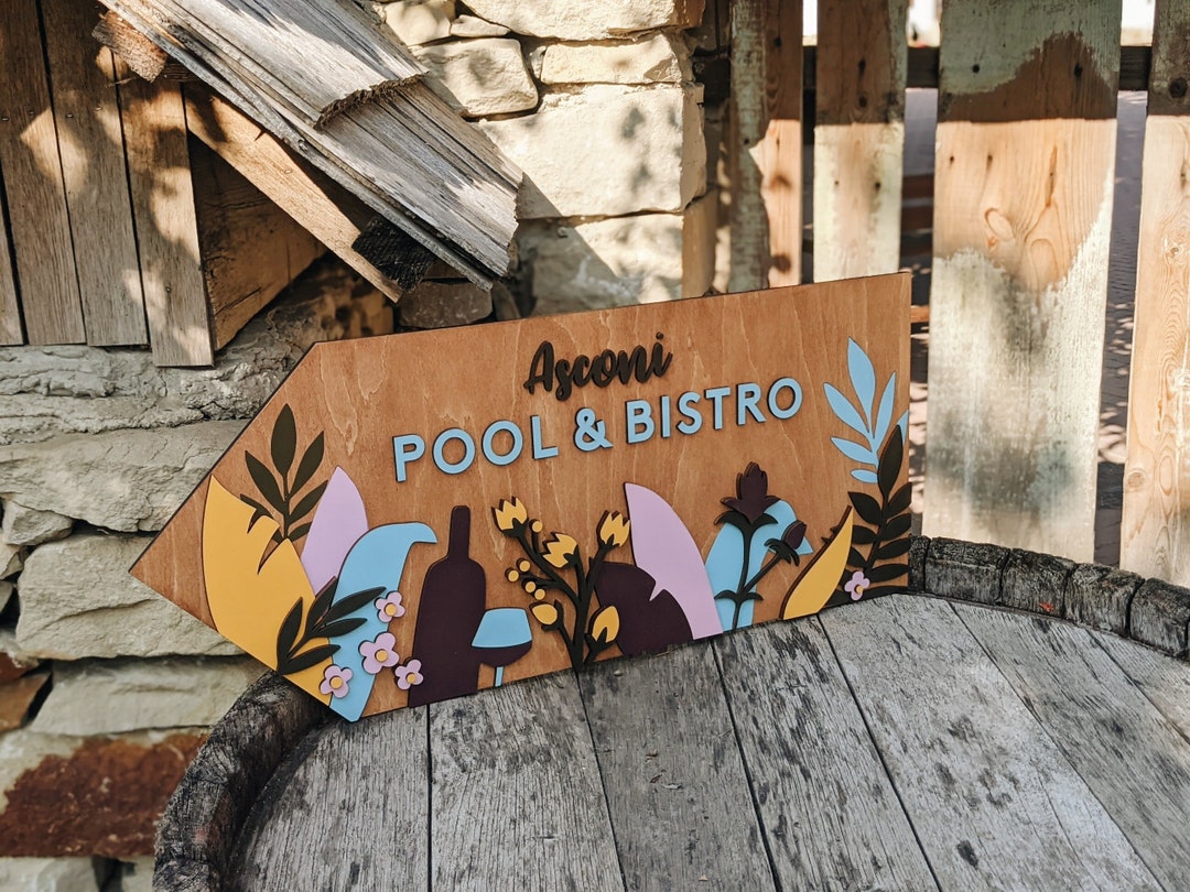 Wooden Sign Custom Pool Bistro Restaurant Cafe Arrow Unique Premium ...