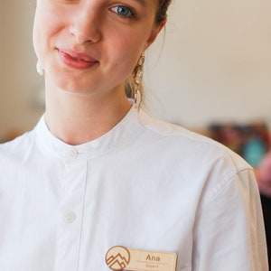 Wooden Name Badge Magnetic Waiter Barista Barman Administrator Badge ...