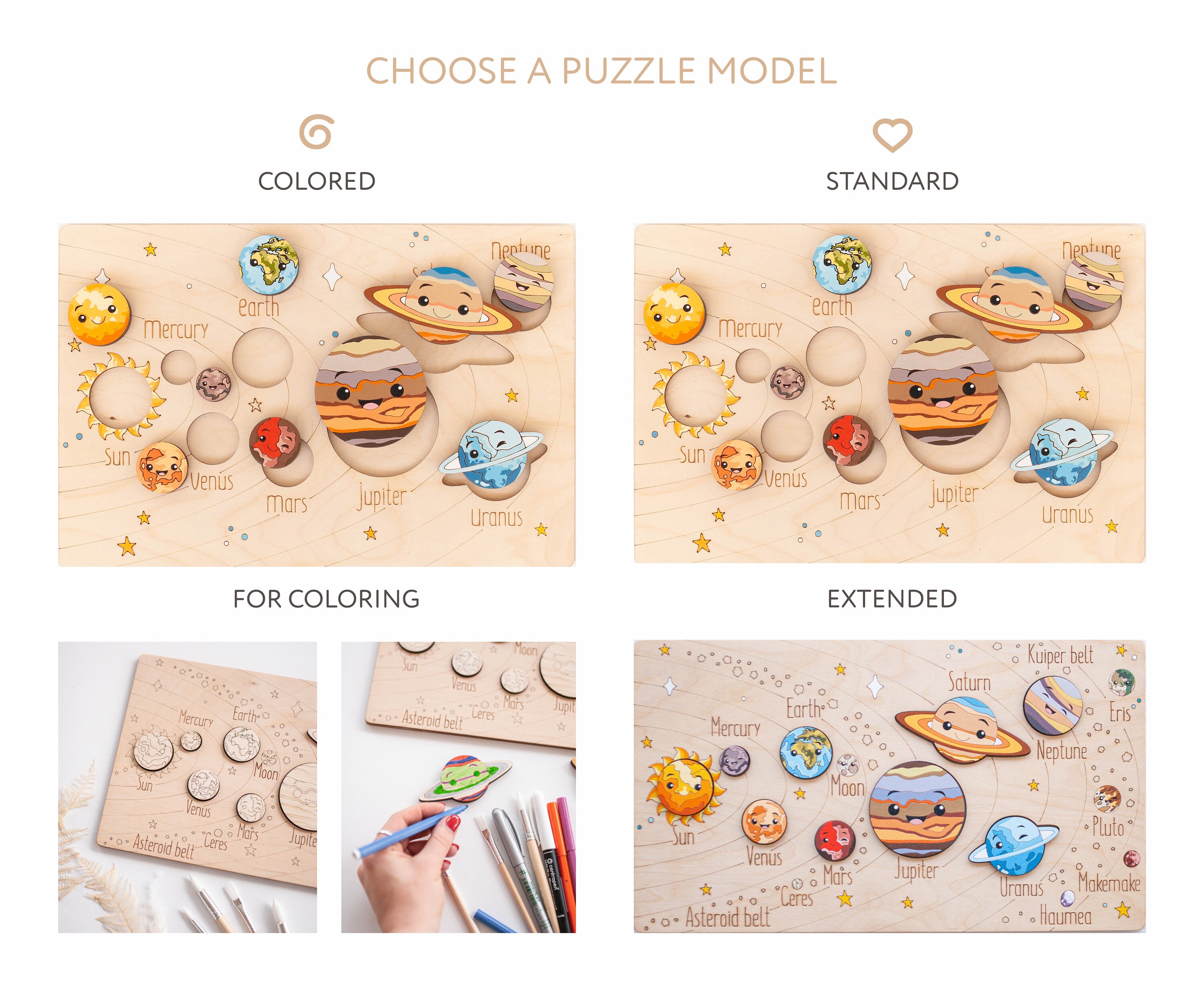 Solar System Puzzle Wooden Kids Toys Montessori Parenting Educational ...