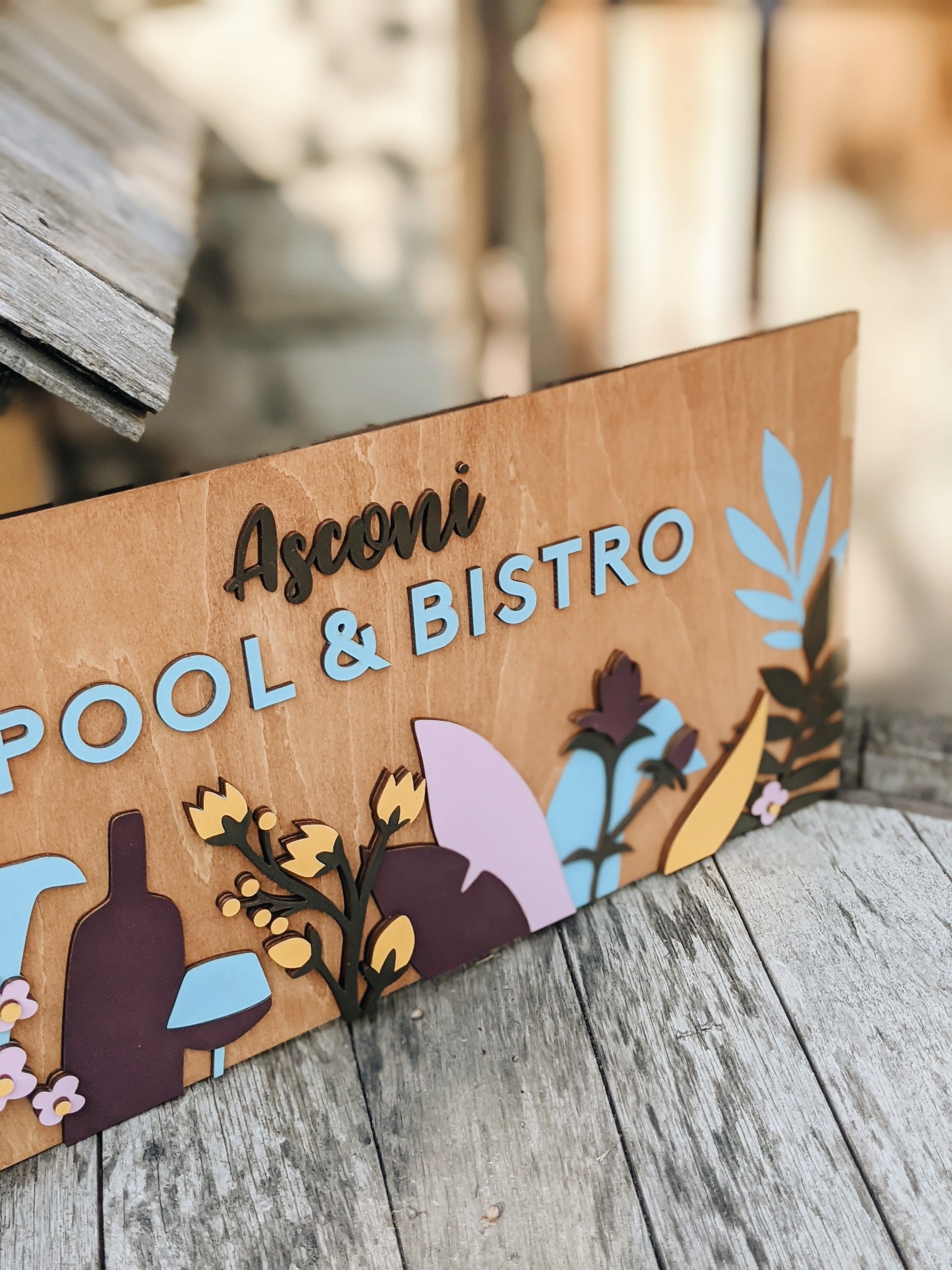 Wooden Sign Custom Pool Bistro Restaurant Cafe Arrow Unique Premium ...