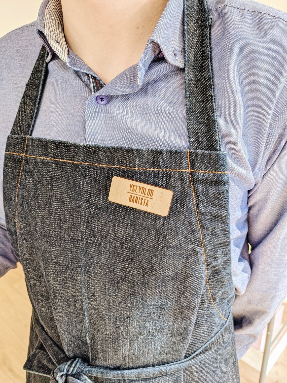 Wooden Name Badge Magnetic Waiter Barista Barman Administrator Badge ...