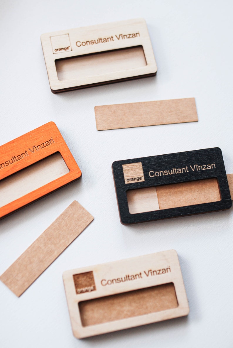 Wooden Name Badge Magnetic Waiter Barista Barman Administrator Badge ...