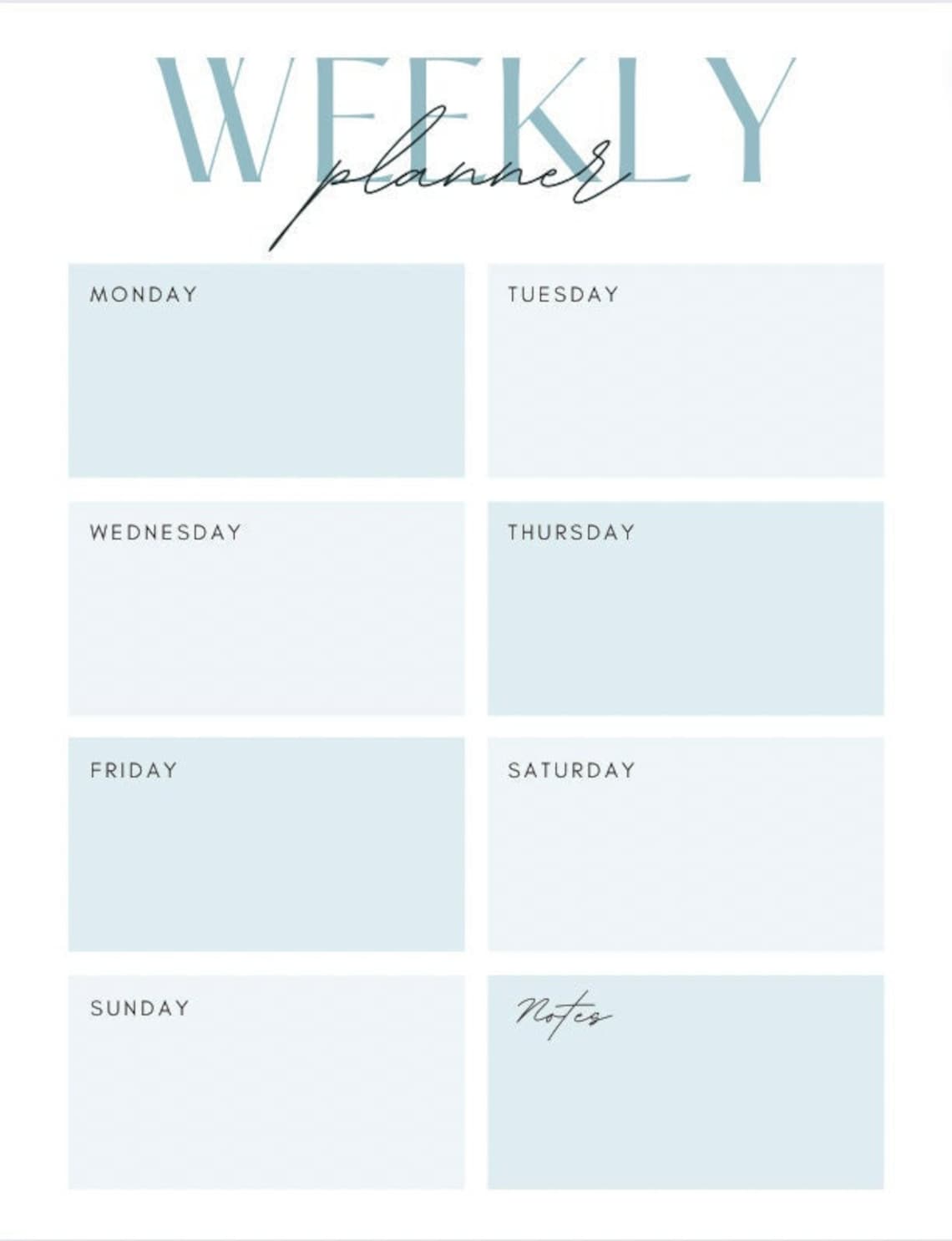 Sleek Blue Weekly Schedule Planner- Canva Template - Etsy
