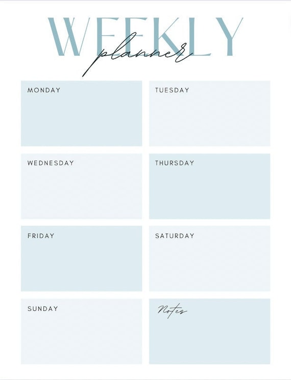 Sleek Blue Weekly Schedule Planner Canva Template - Etsy
