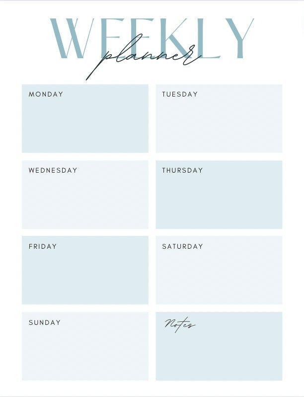 Sleek Blue Weekly Schedule Planner- Canva Template - Etsy
