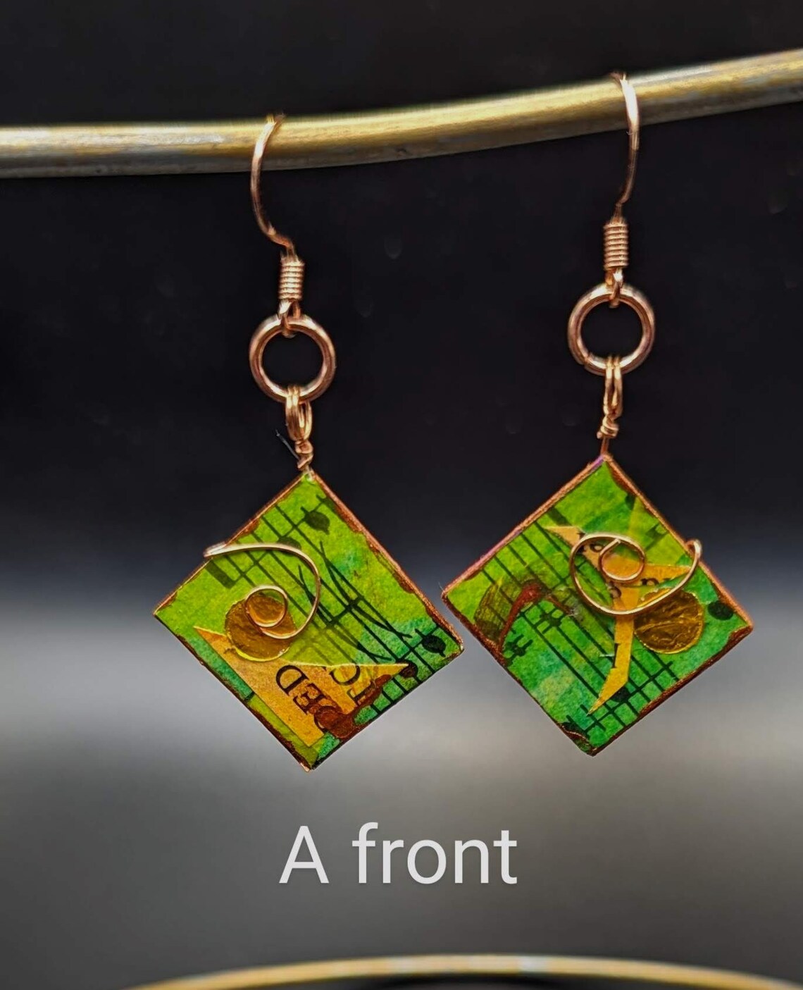 Collage Paper Earrings, Square/diamond Shape With Wire Detail, 2 Styles ...