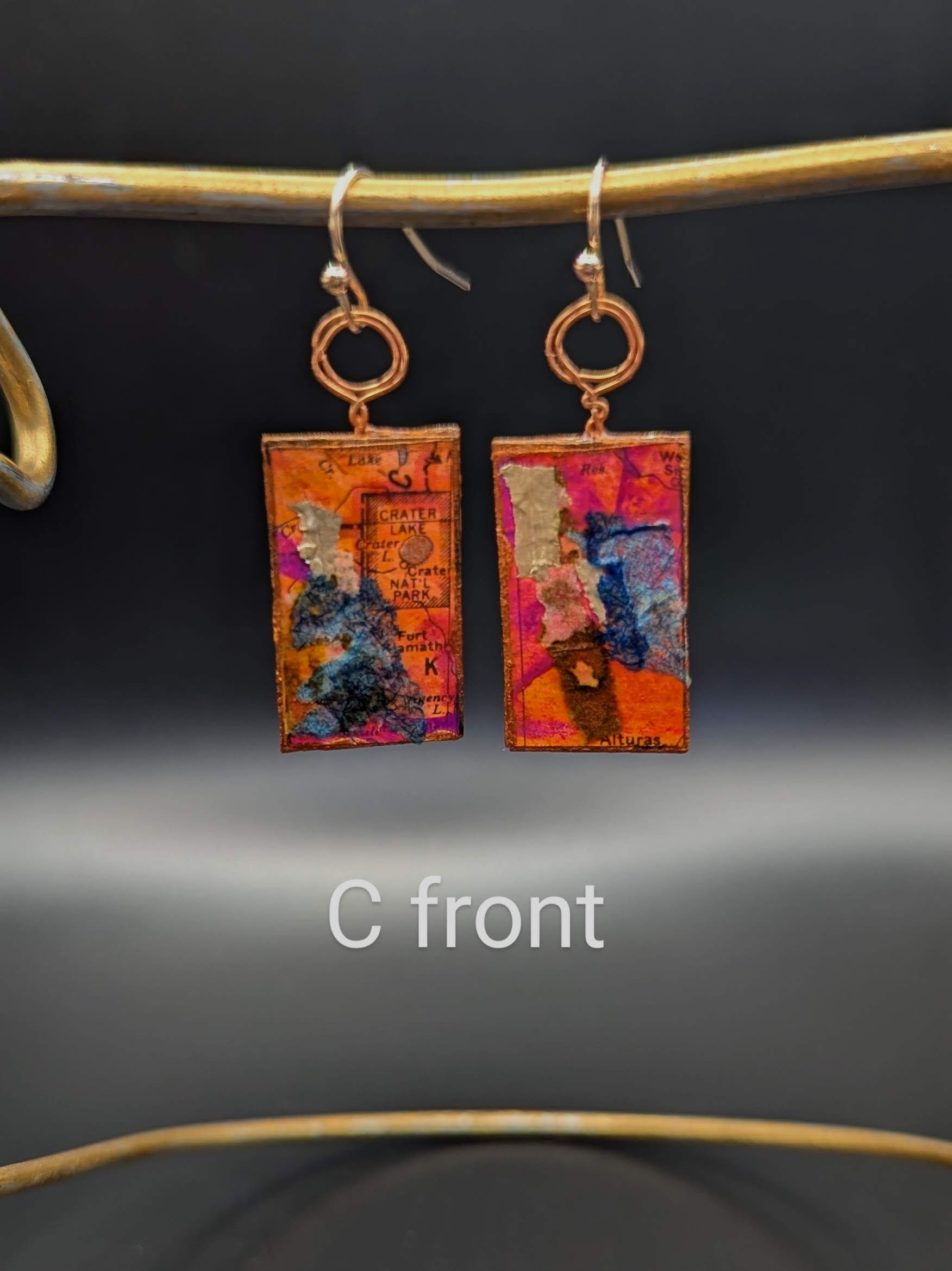 Collage Paper Earrings, Rectangular, Geometric, Ear Wire, Lightweight ...