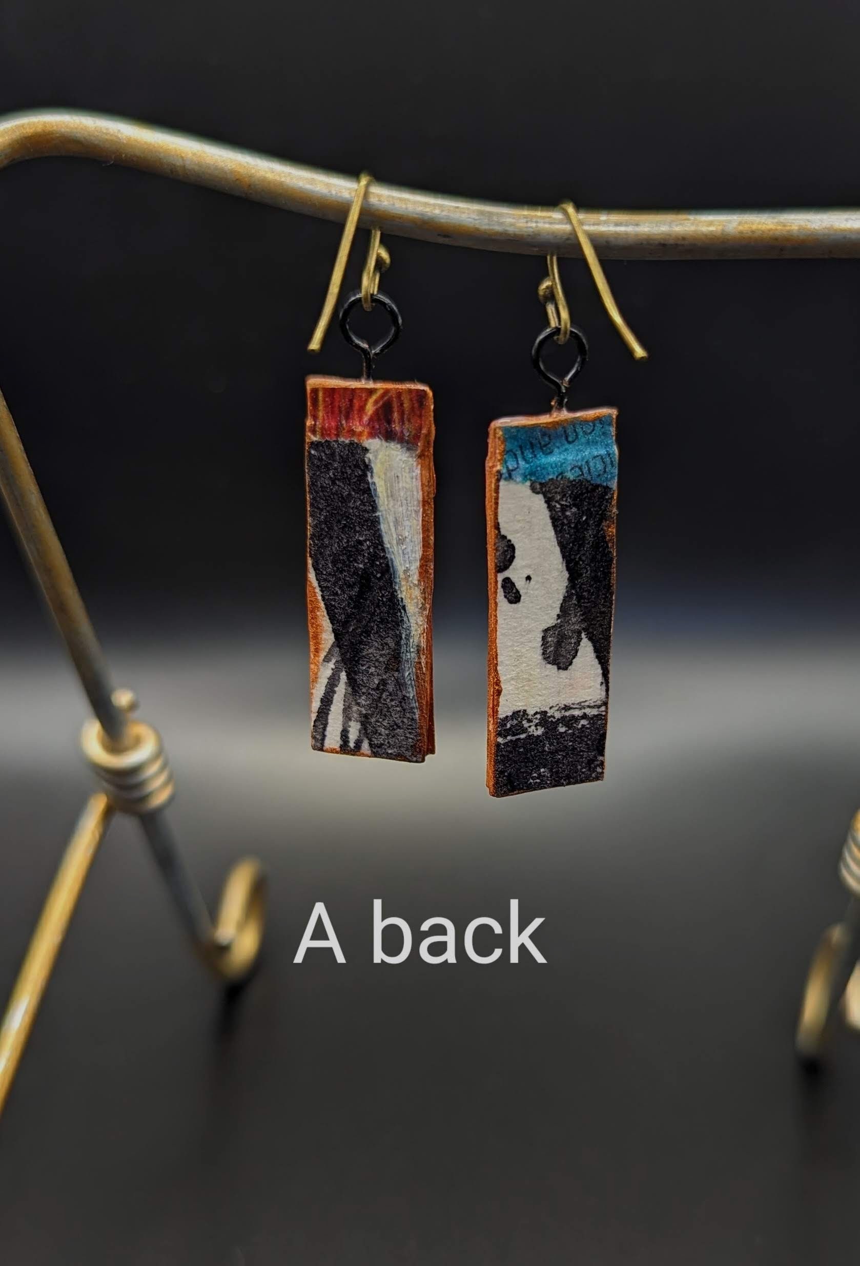 Collage Paper Earrings, Thin Rectangular, 2 Styles, Geometric, Nickel ...