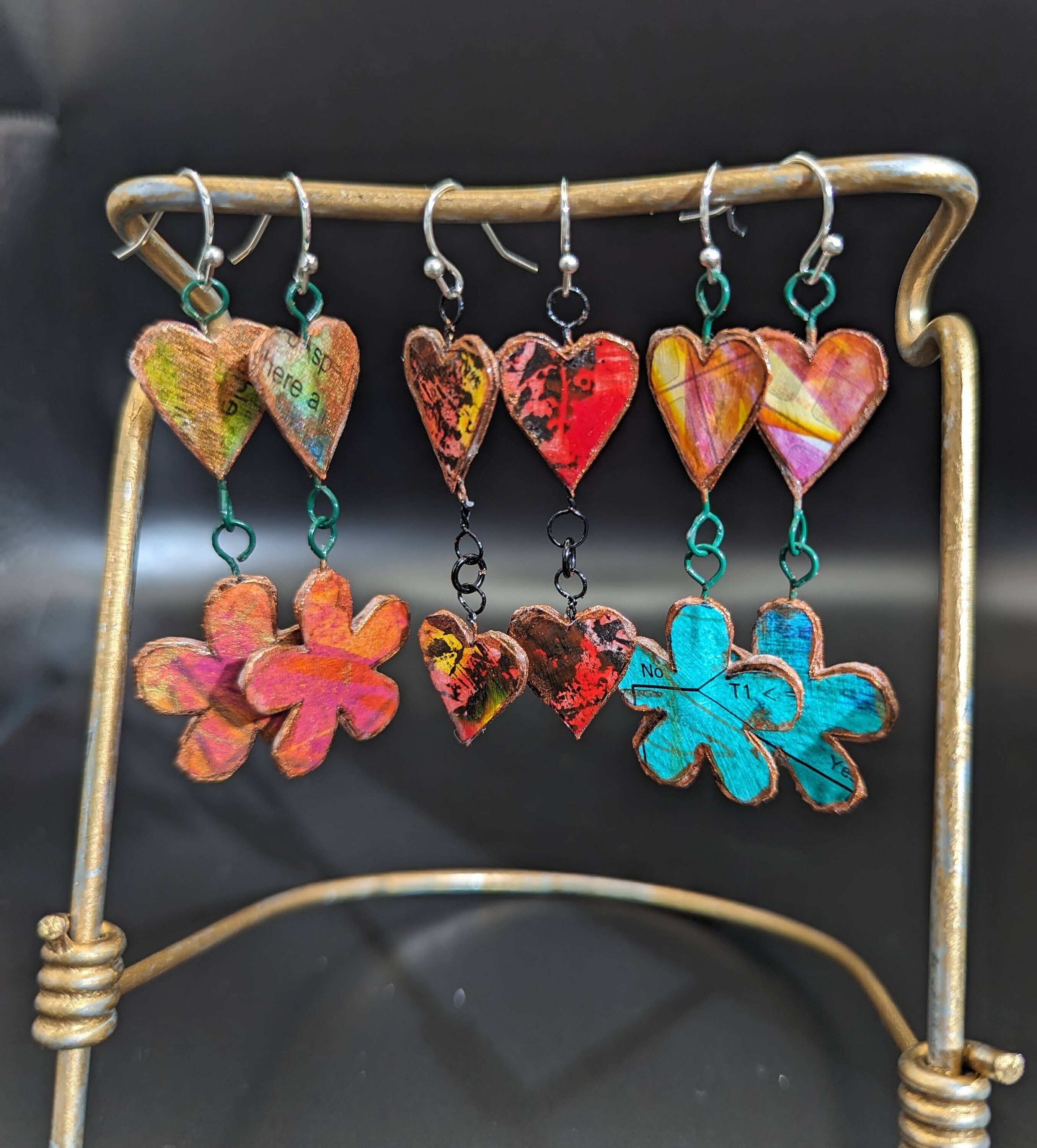 Collage Paper Earrings, 3 Styles, Hearts and Daisys, Valentines ...