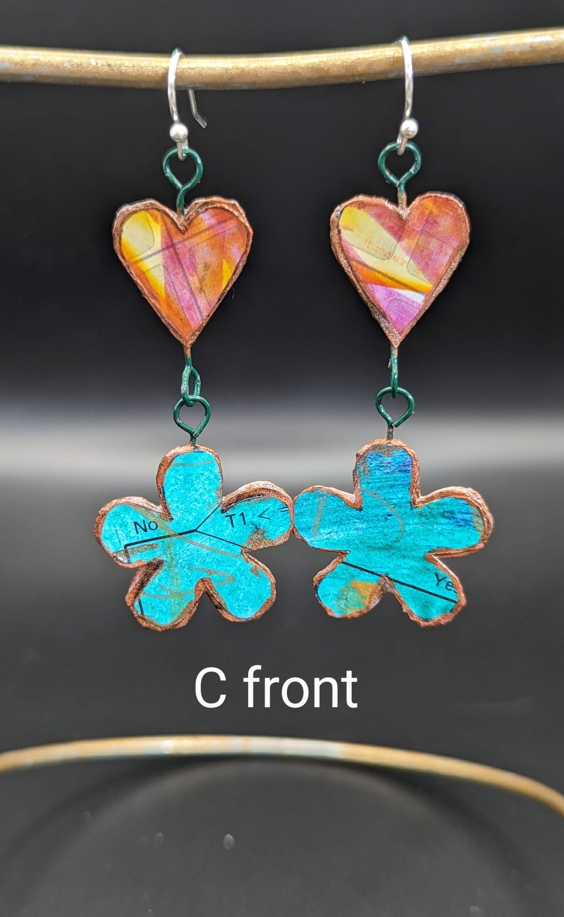 Collage Paper Earrings, 3 Styles, Hearts and Daisys, Valentines ...