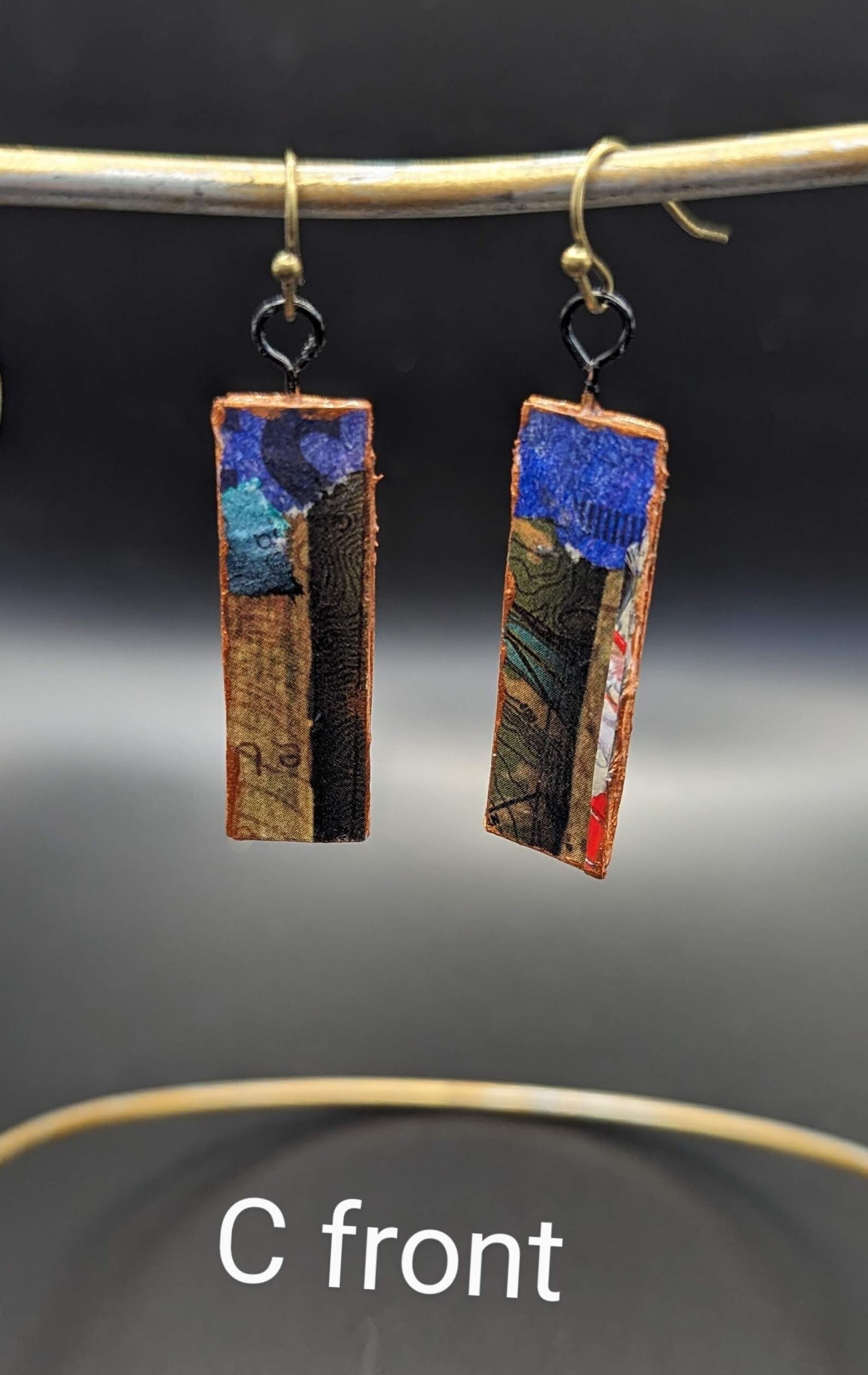 Collage Paper Earrings, Thin Rectangular, 2 Styles, Geometric, Nickel ...