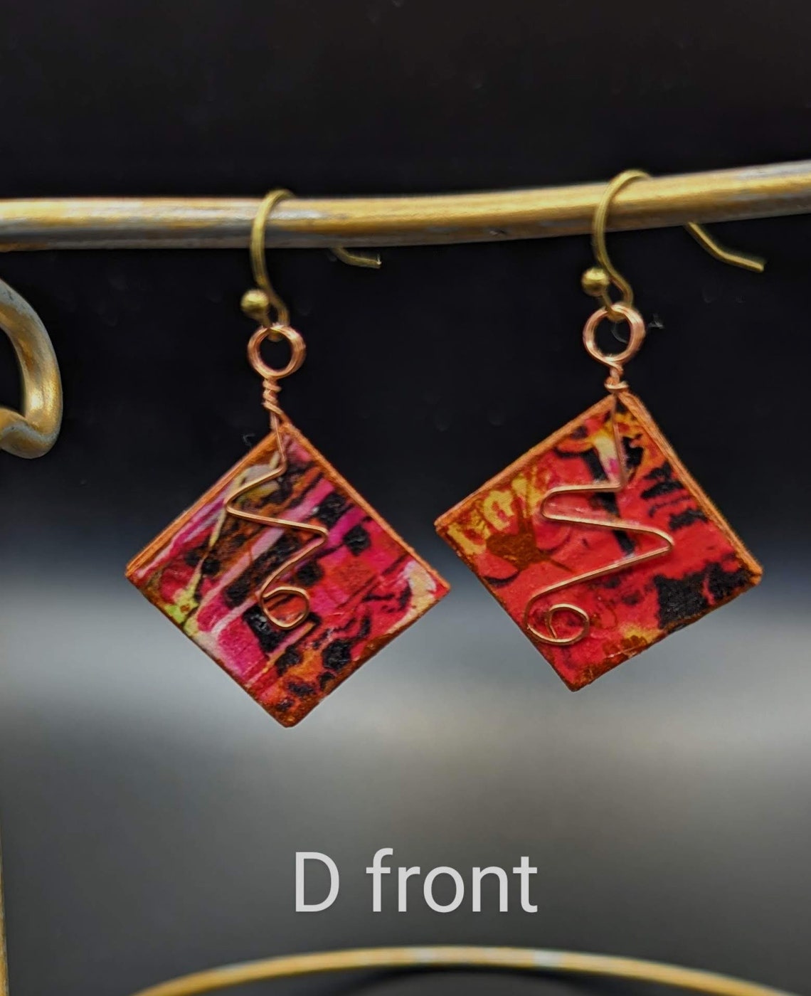 Collage Paper Earrings, Square/diamond Shape With Wire Detail, 2 Styles ...