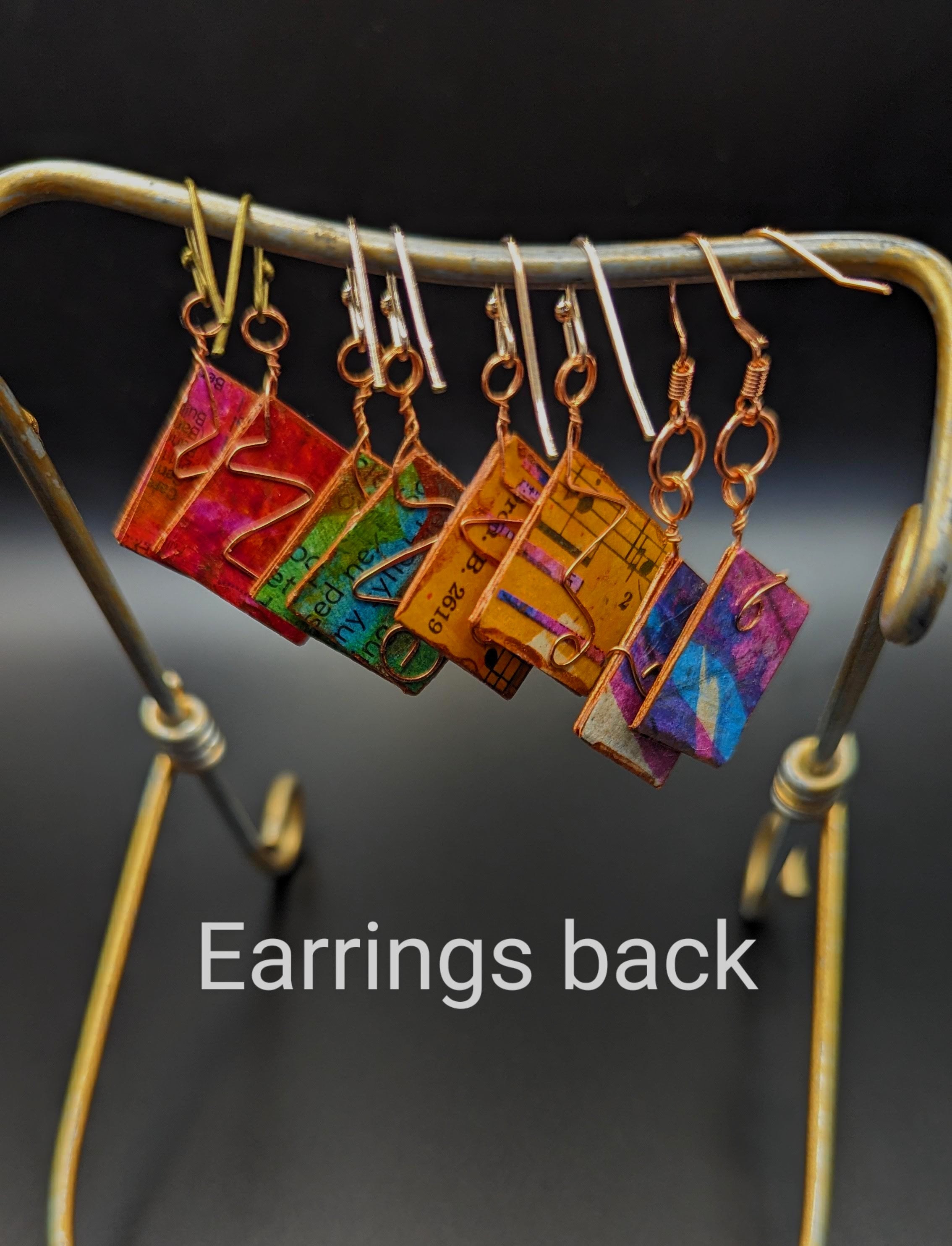 Collage Paper Earrings, Square/diamond Shape With Wire Detail, 2 Styles ...