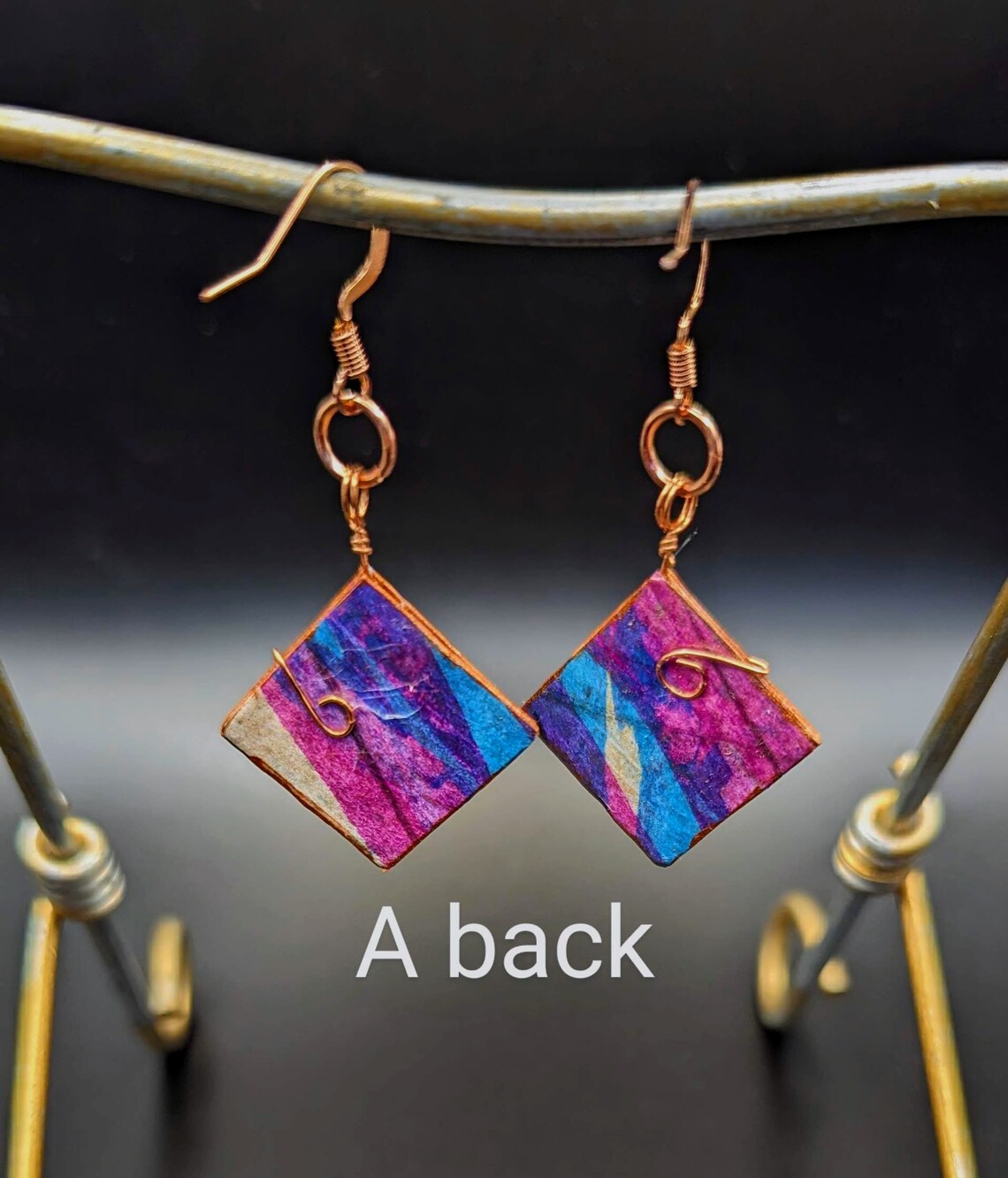 Collage Paper Earrings, Square/diamond Shape With Wire Detail, 2 Styles ...