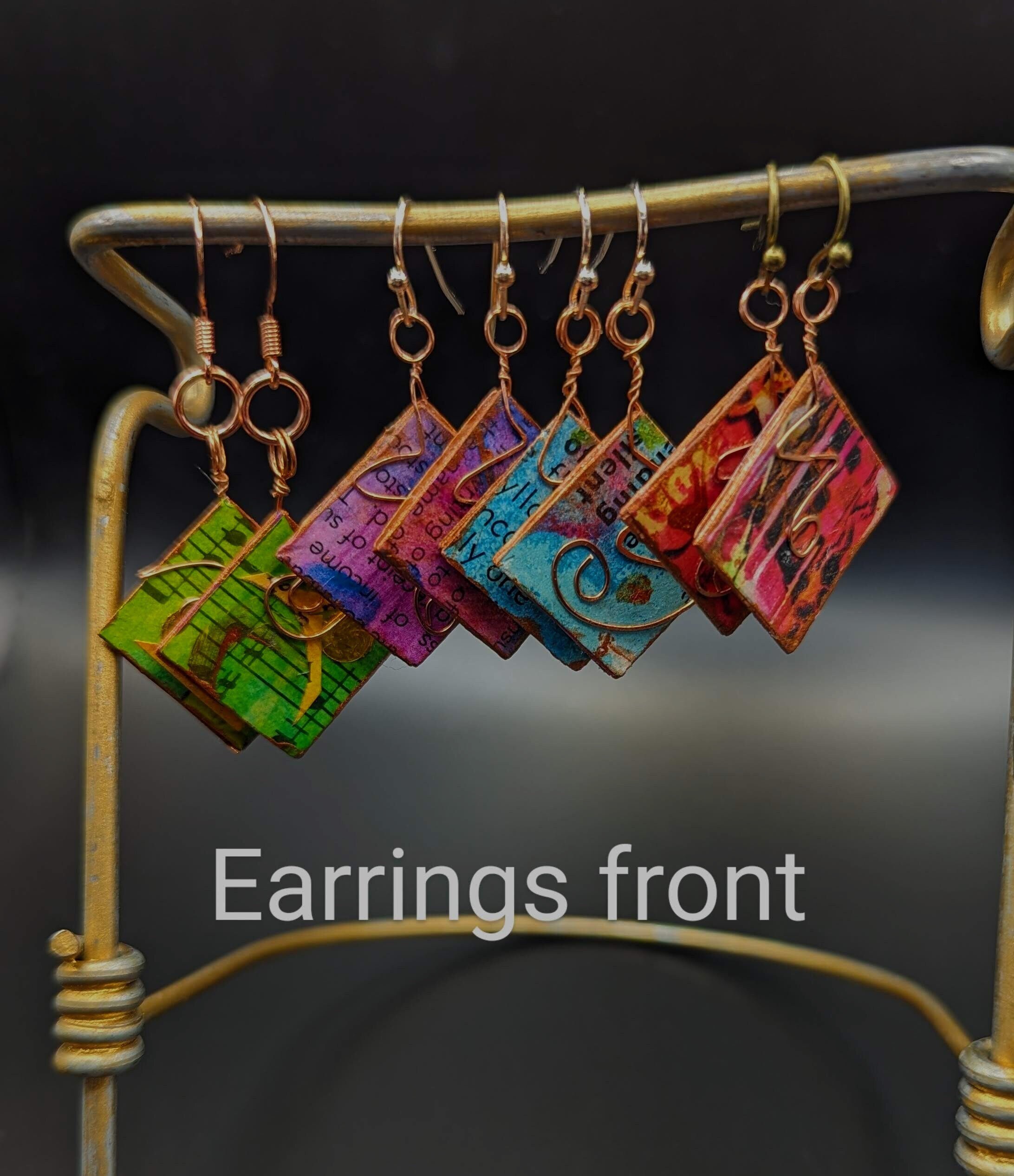 Collage Paper Earrings, Square/diamond Shape With Wire Detail, 2 Styles ...