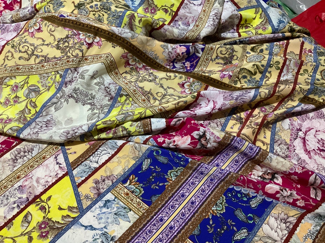 Alta Moda Italian Pure Silk Etro Fabric Patchwork With Floral and ...