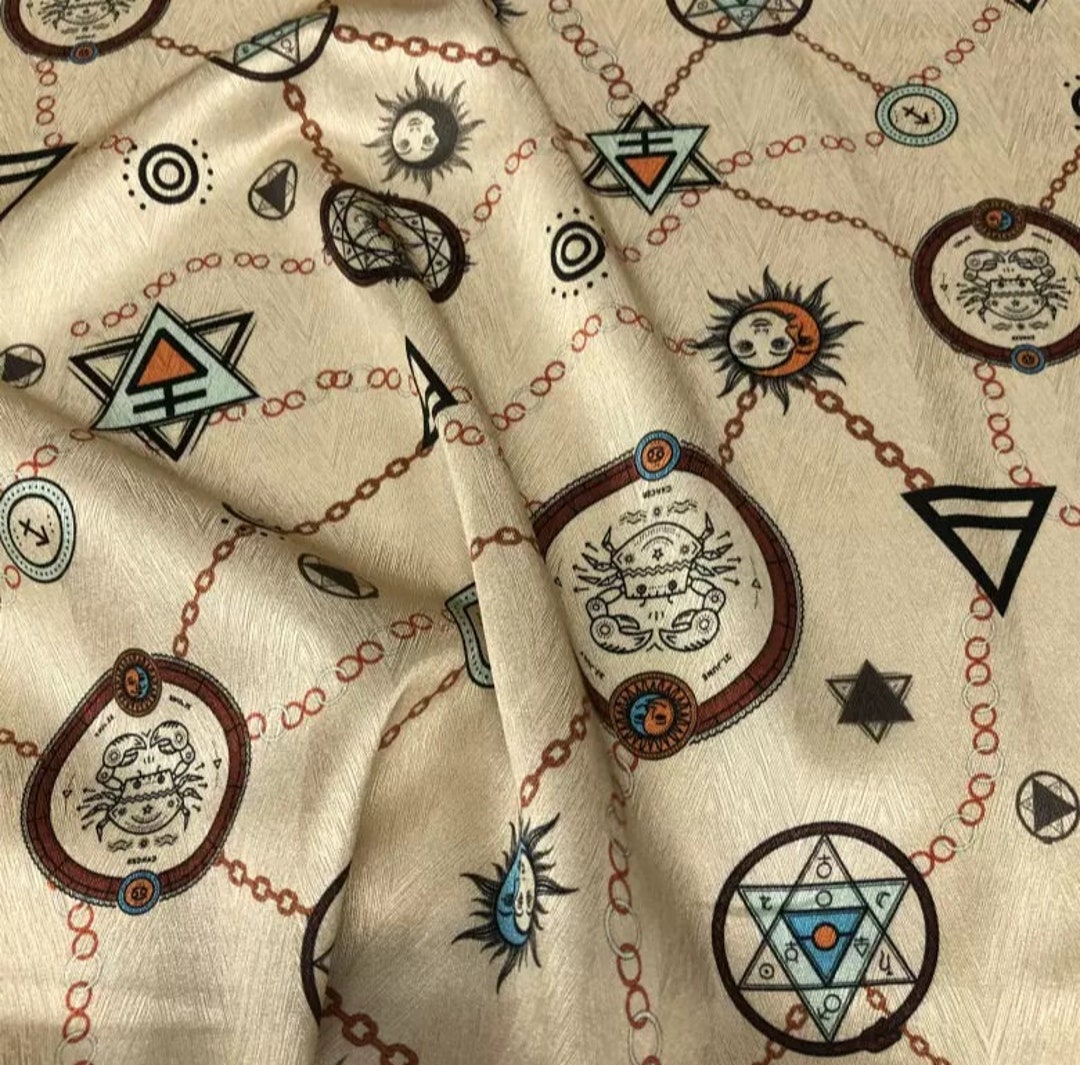 Exclusive Italian Silk Fabric Depicting Astrology Signs and Symbols ...