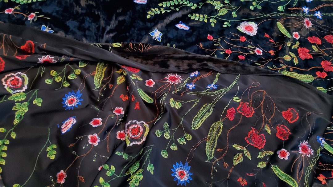 Velvet Jacquard Devore Soft and Heavy With Embroidery of Flowers on ...
