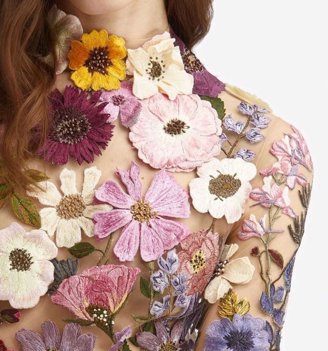 Mesh Luxury Embroidered Fabric 3D on Blue Base Various - Etsy