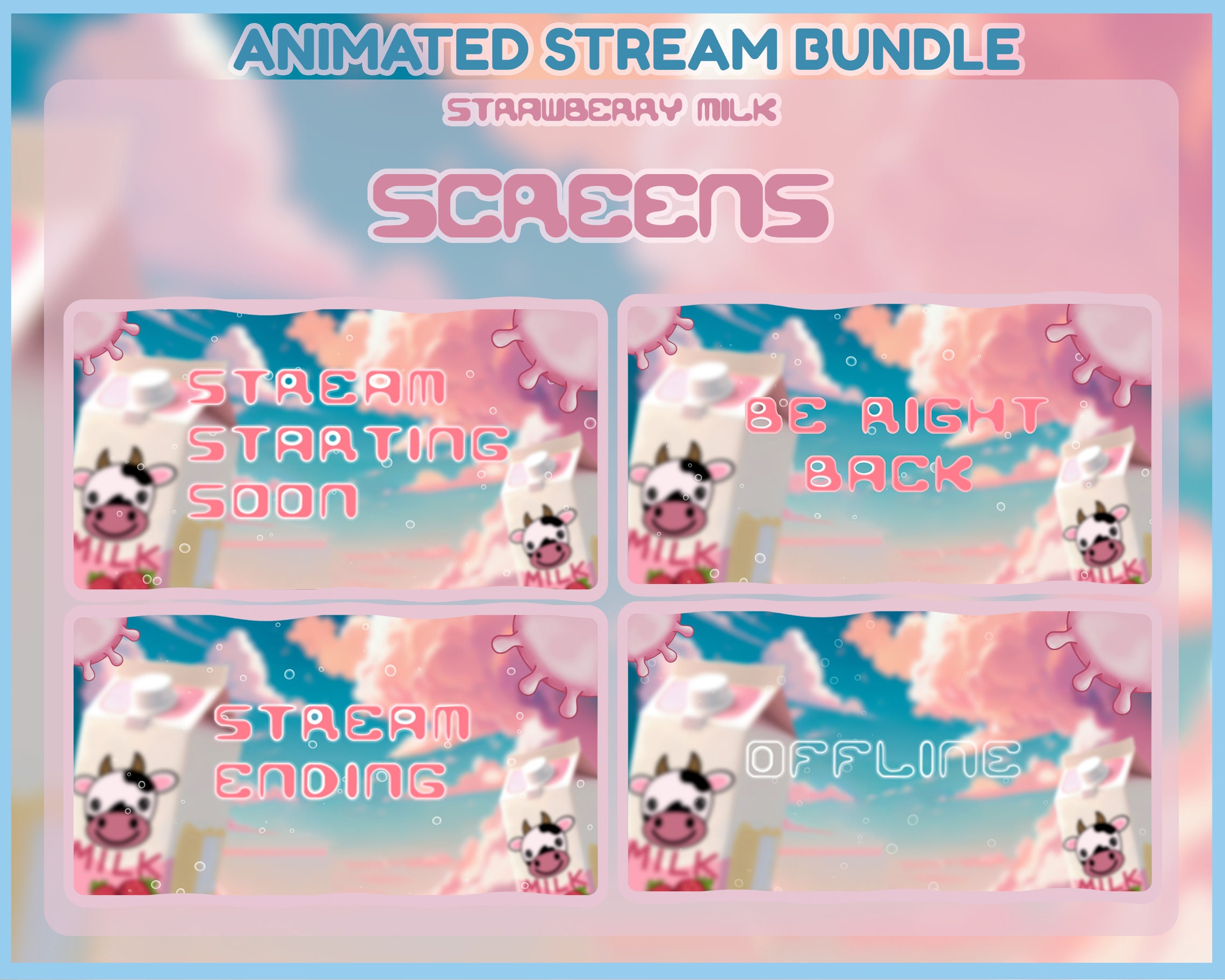 Animated "strawberry Milk" Complete Stream Bundle - Twitch - Overlay ...