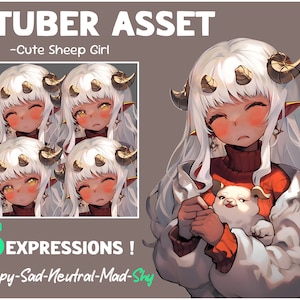 PNGTUBER - Cute Sheep Girl / 5 Expression / Premade / Animal Vtuber ...