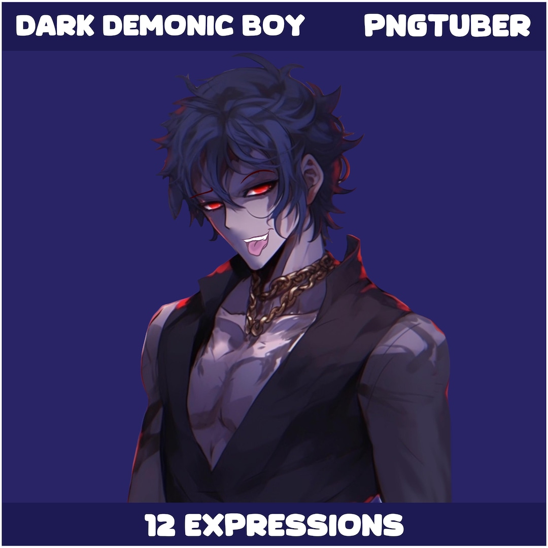 Dark Demonic Boy Pngtuber: 12 Expressions (ready to Use) - Etsy