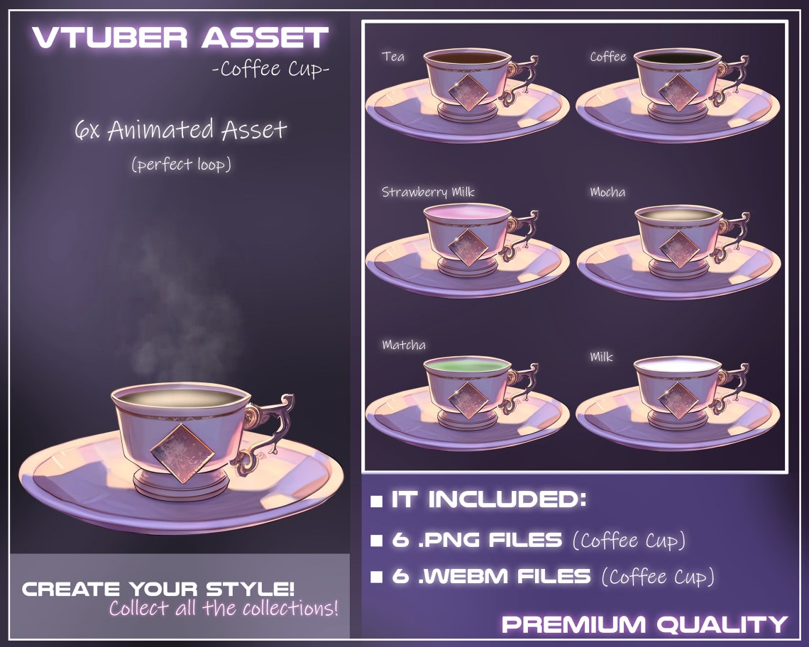 Animated Vtuber Coffee Cup Asset: Rose Gold & Purple (webcam) - Etsy