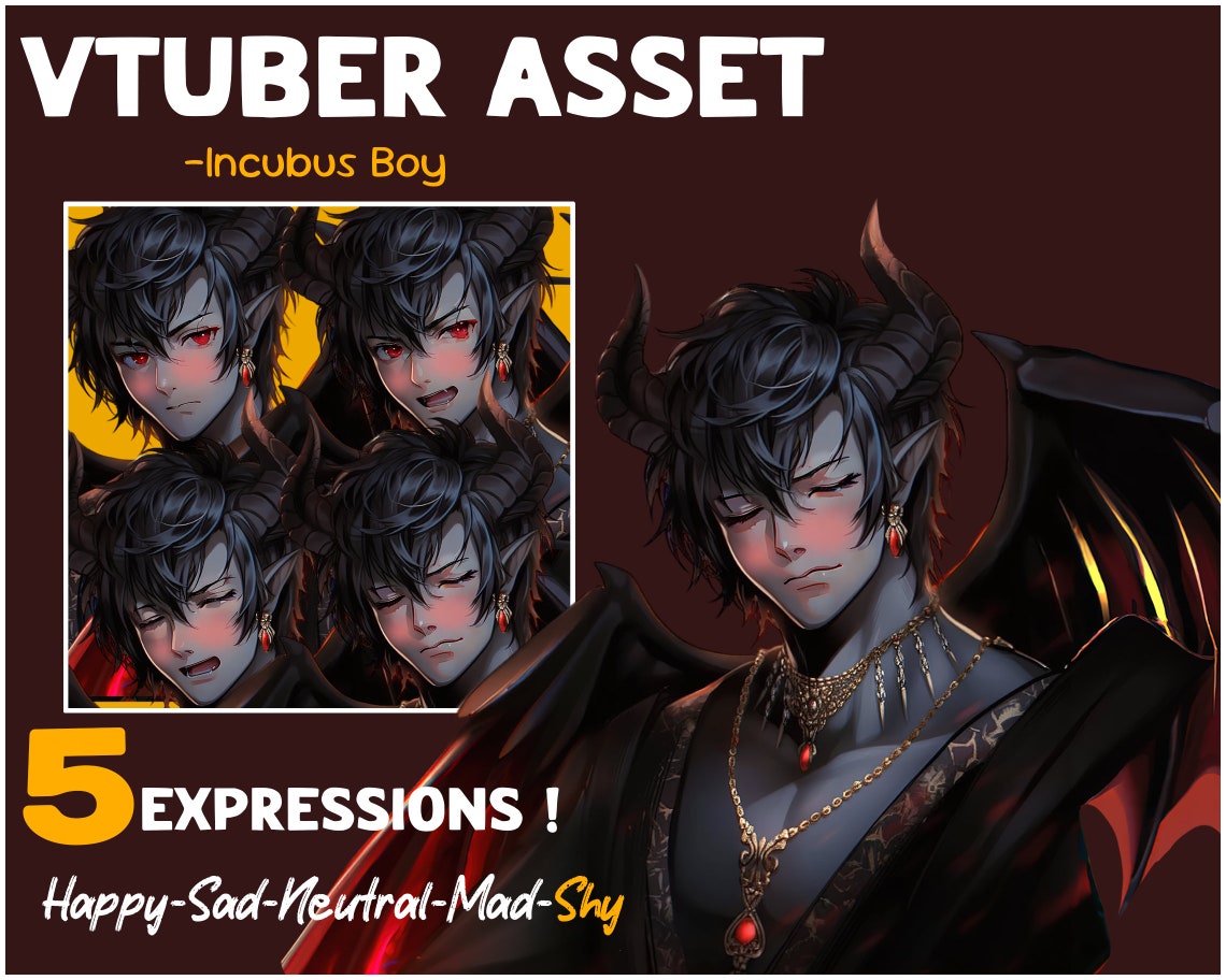 PNGTUBER - Cool Incubus Boy / Black Demon Wings / Gold Jewelry ...