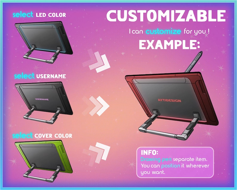 Animated Drawing Tablet Vtuber Asset: Customizable Stream Decoration - Etsy