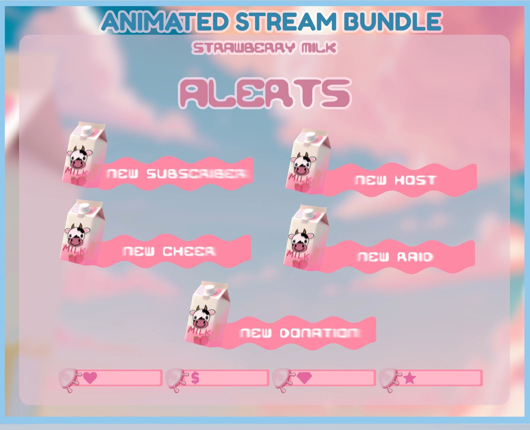 Kawaii Strawberry Milk Stream Overlay Bundle – Animated Twitch Assets ...