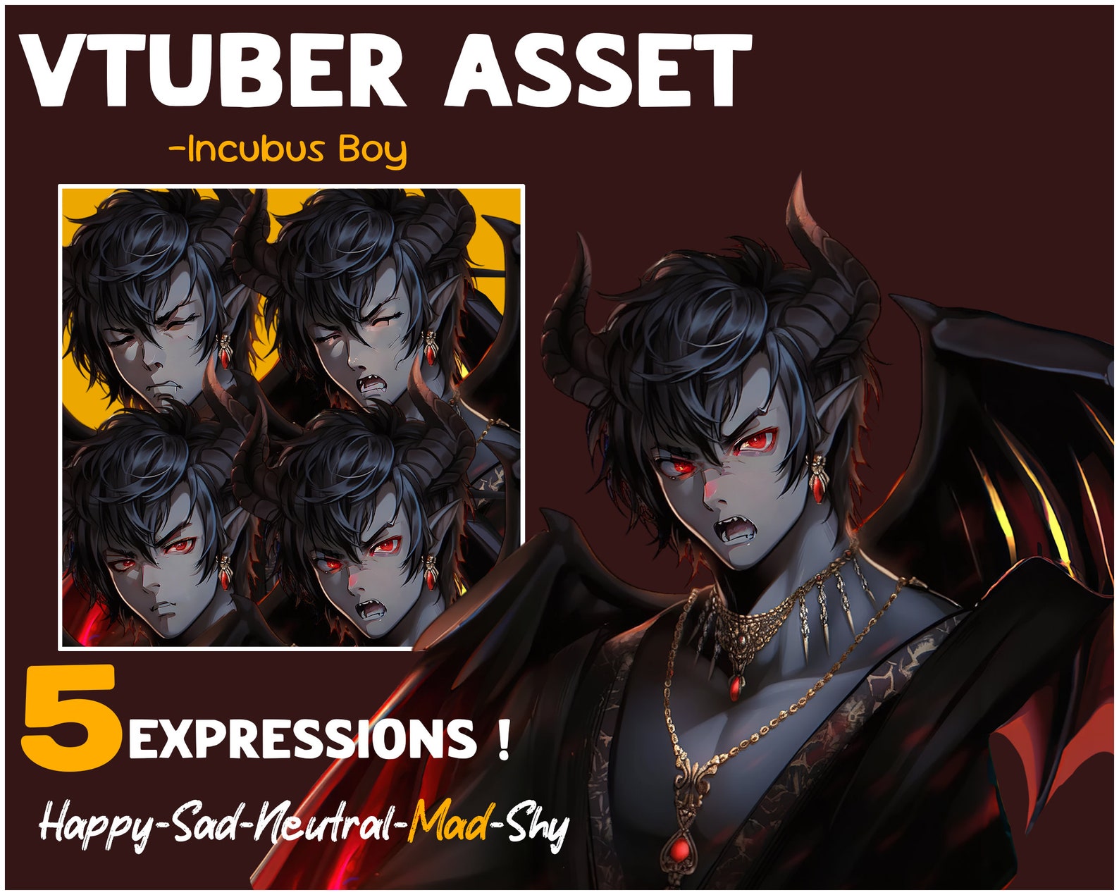 PNGTUBER - Cool Incubus Boy / Black Demon Wings / Gold Jewelry ...