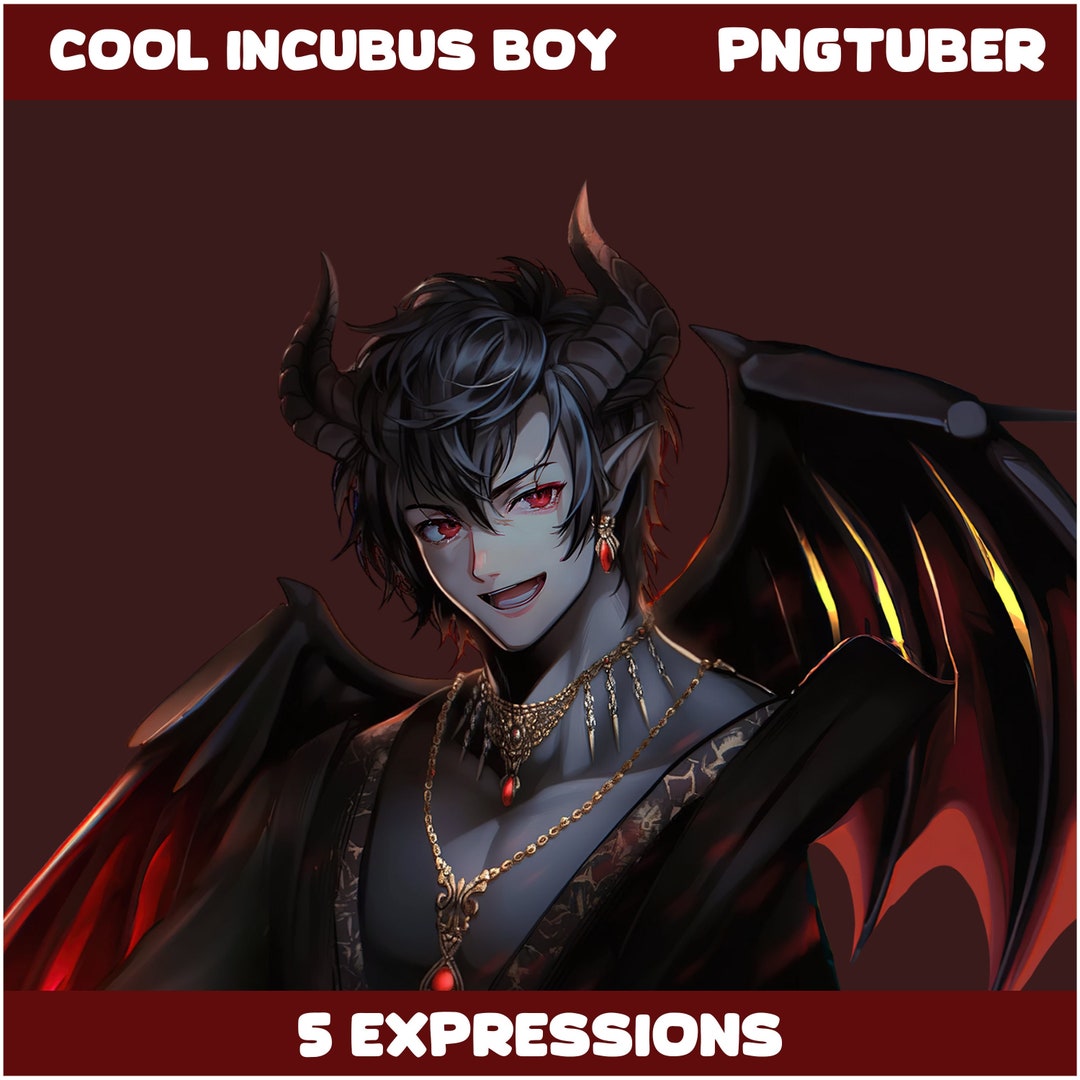 PNGTUBER - Cool Incubus Boy / Black Demon Wings / Gold Jewelry / Creature Vtuber / Streamer / 2D ...