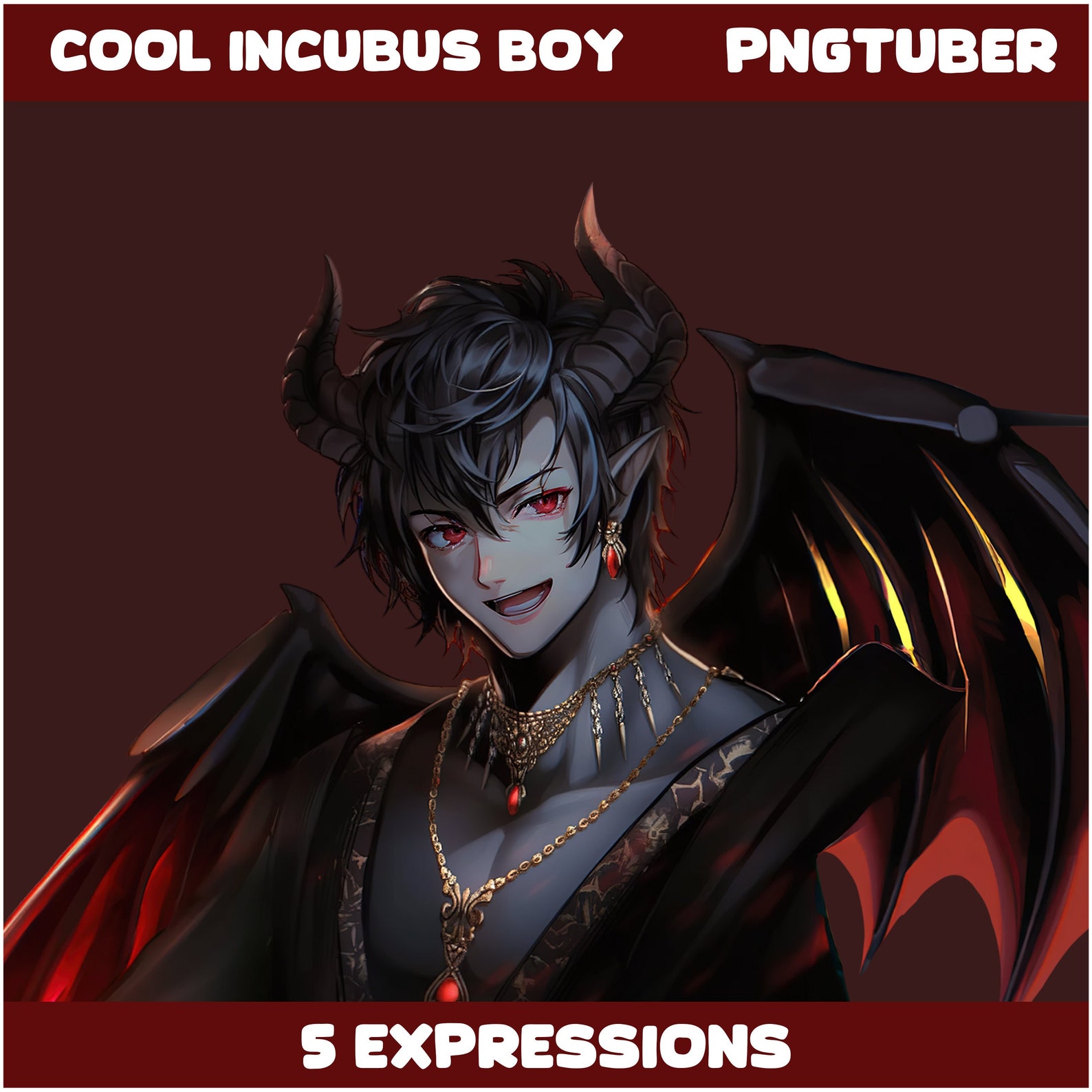PNGTUBER - Cool Incubus Boy / Black Demon Wings / Gold Jewelry ...