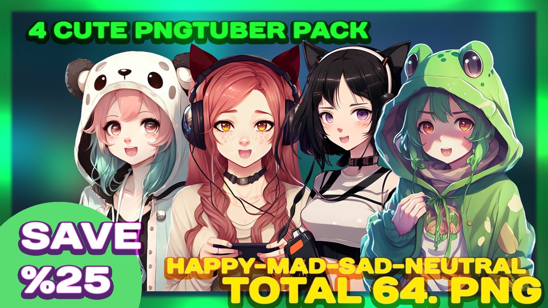 PNGTUBER Pack - 4 Cute Girl / Ready to Use PNGTUBER / Premade PNGTUBER ...