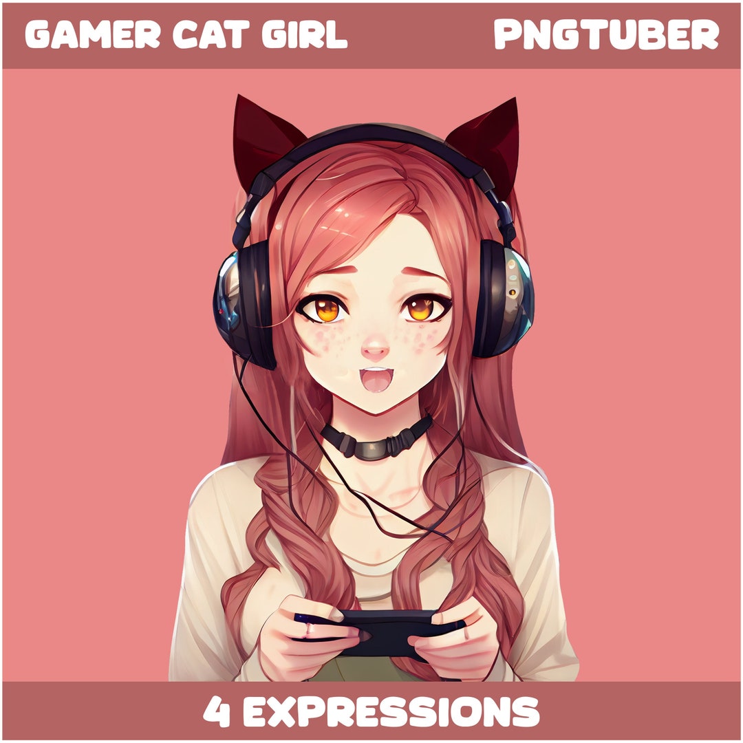 Red Cat Girl Pngtuber: Anime Avatar With Expressions - Etsy