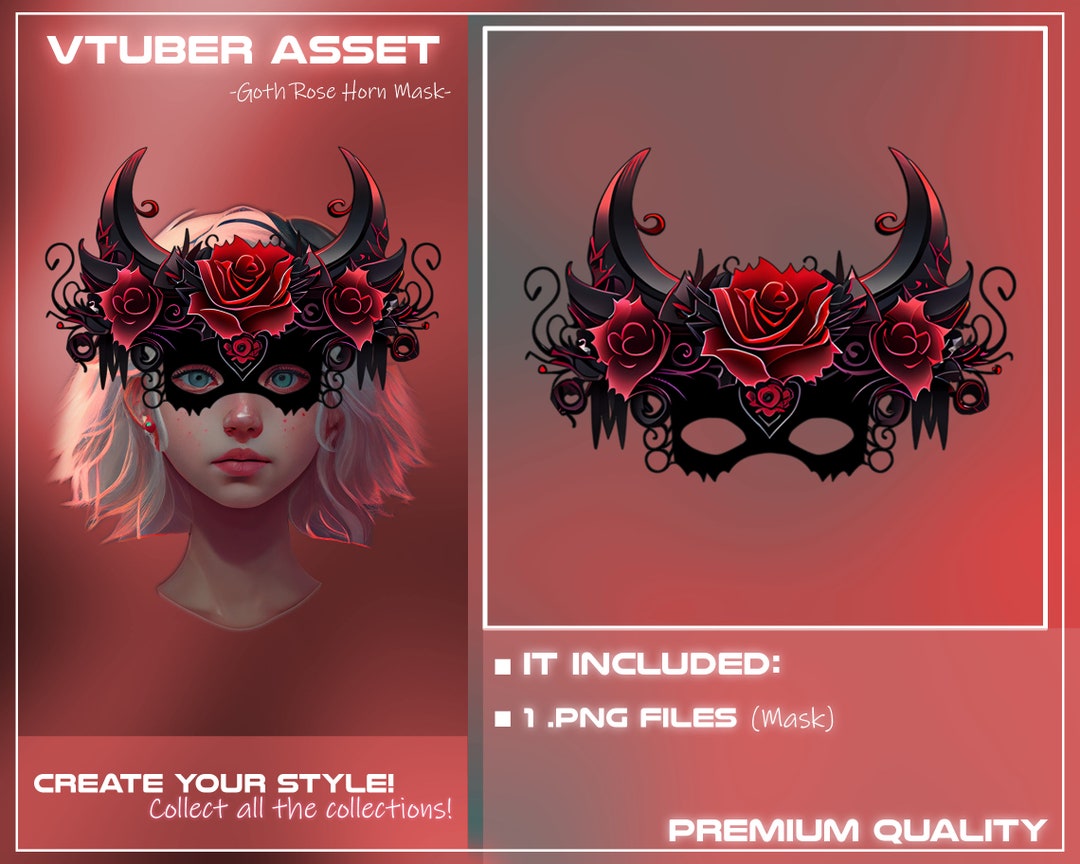 VTUBER Goth Rose Horns Asset / Black and Red / Sweet Kawaii Decoration ...
