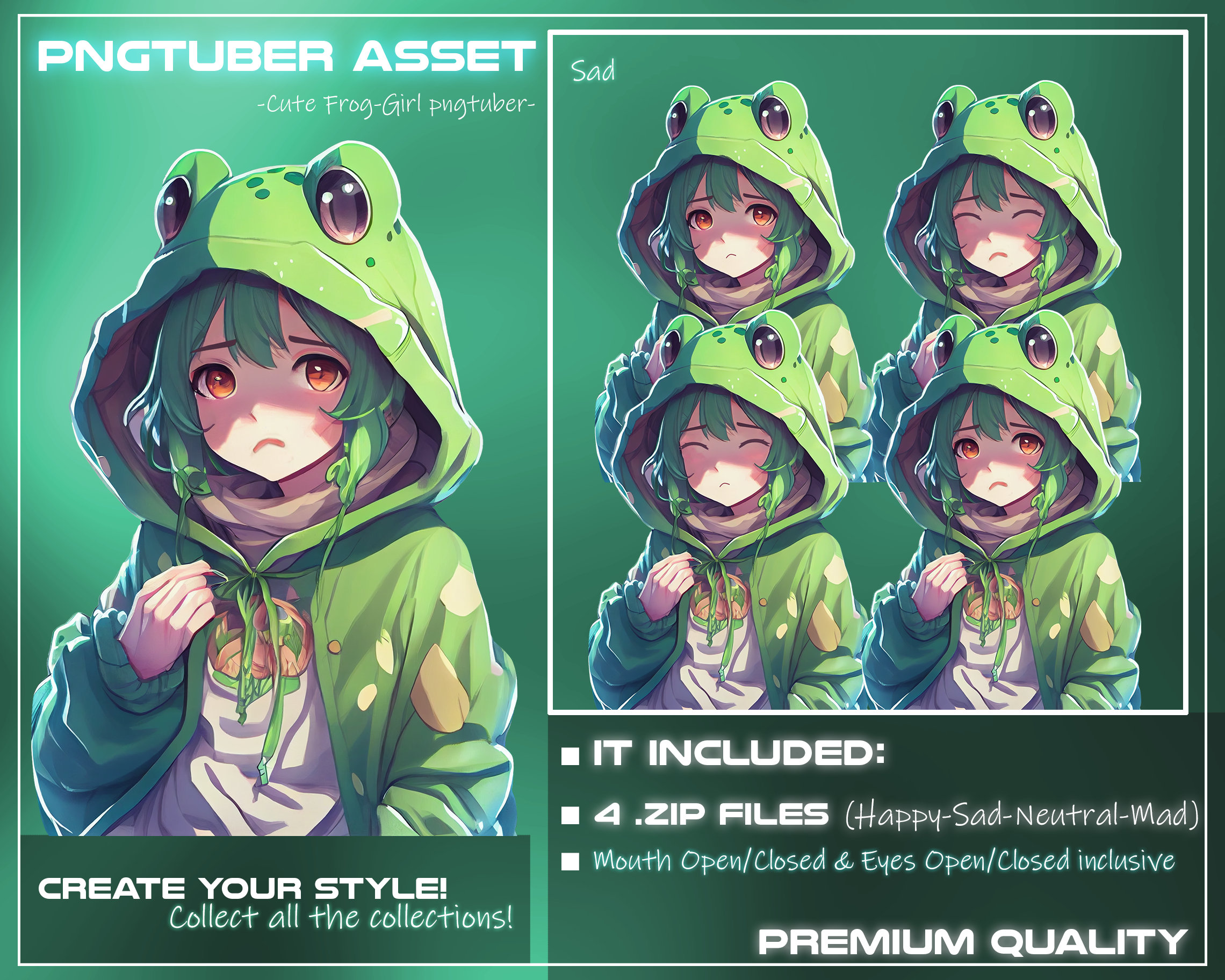 FROG PNGTUBER / Cute Green Girl / Premade/ Custom / Animal - Etsy Hong Kong