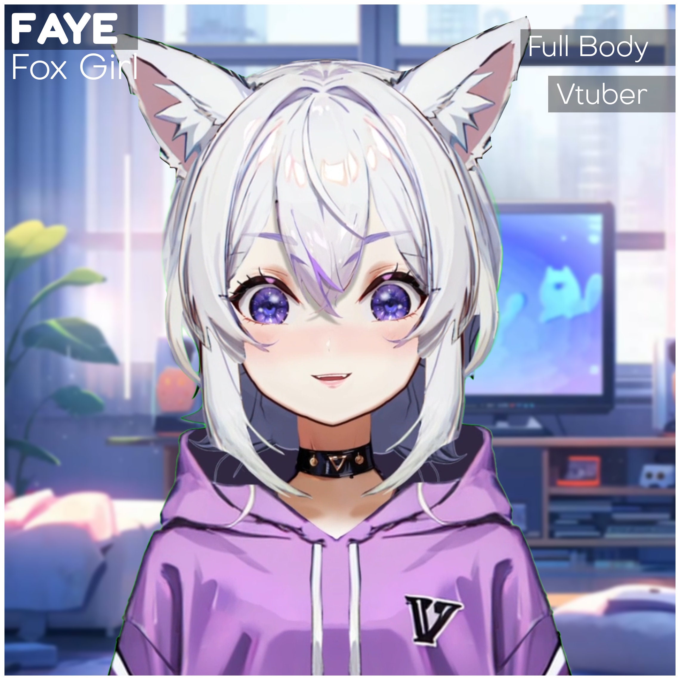 Live2d Vtuber Model: Streamer Fox Girl, Animated Background (ready to ...