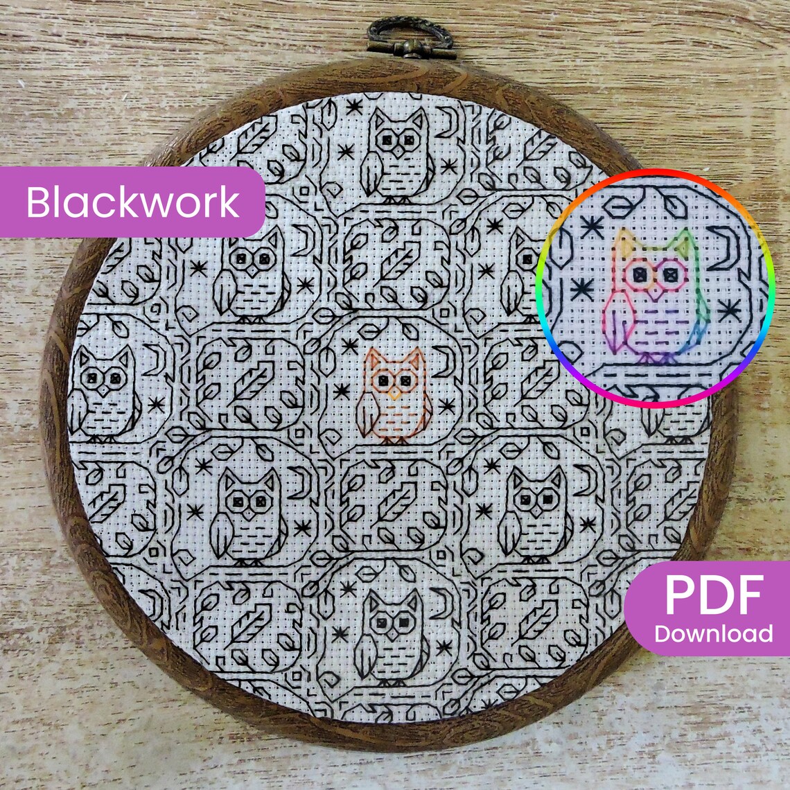 Woodland Owl Blackwork Pattern PDF Modern Monochrome Cross - Etsy
