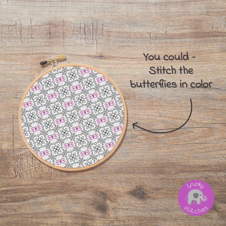 Butterfly Blackwork Pattern With Pink Cherry Blossom Spring - Etsy