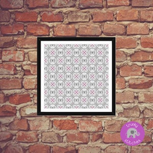 Butterfly Blackwork Pattern With Pink Cherry Blossom Spring Floral Blackwork Cross Stitch Chart ...