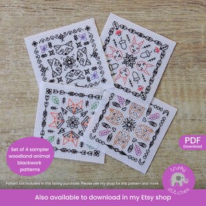 Butterfly Blackwork Pattern With Pink Cherry Blossom | Spring Floral Blackwork Cross Stitch ...