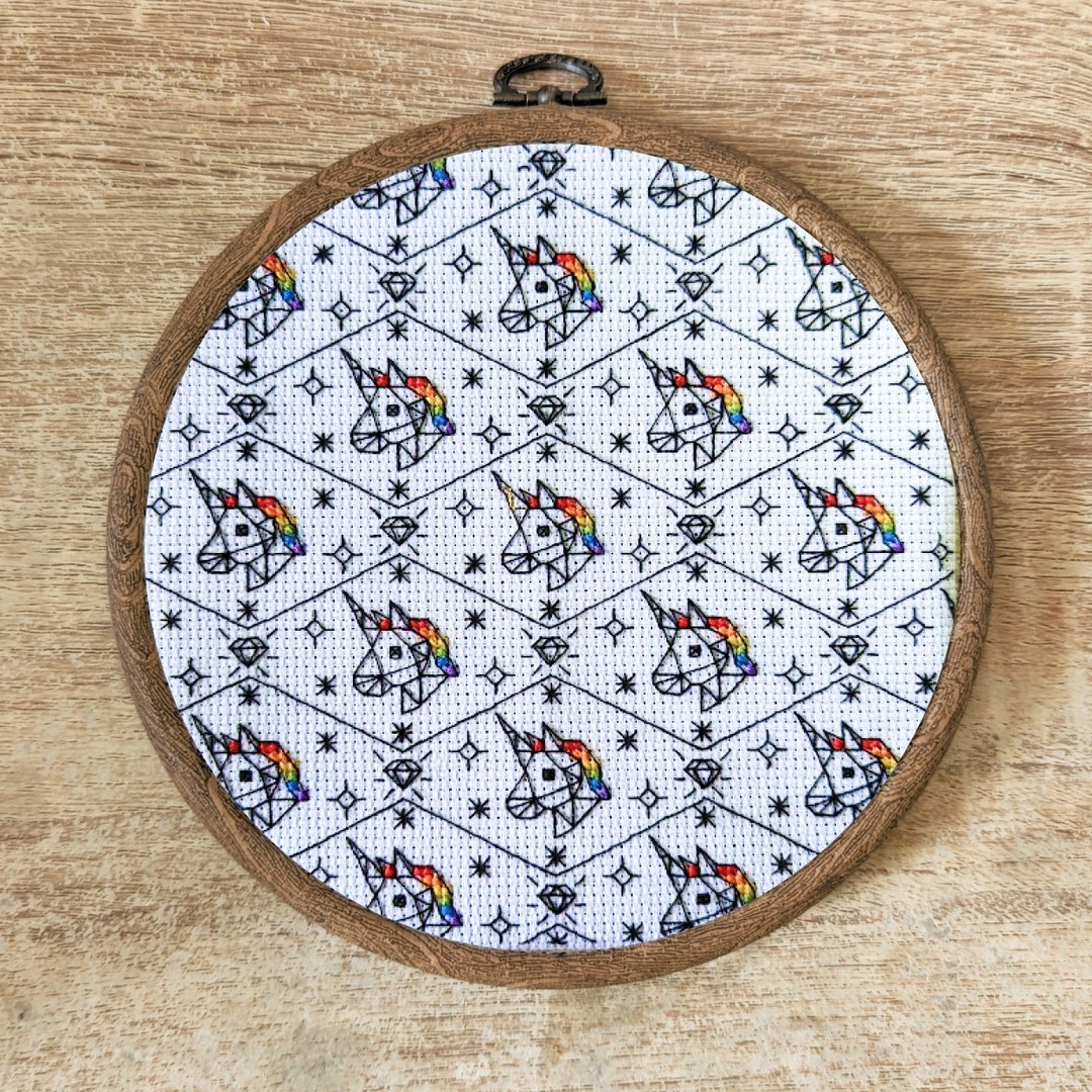 Rainbow Unicorn Cross Stitch and Blackwork Embroidery PDF Pattern With Stars and Diamonds ...