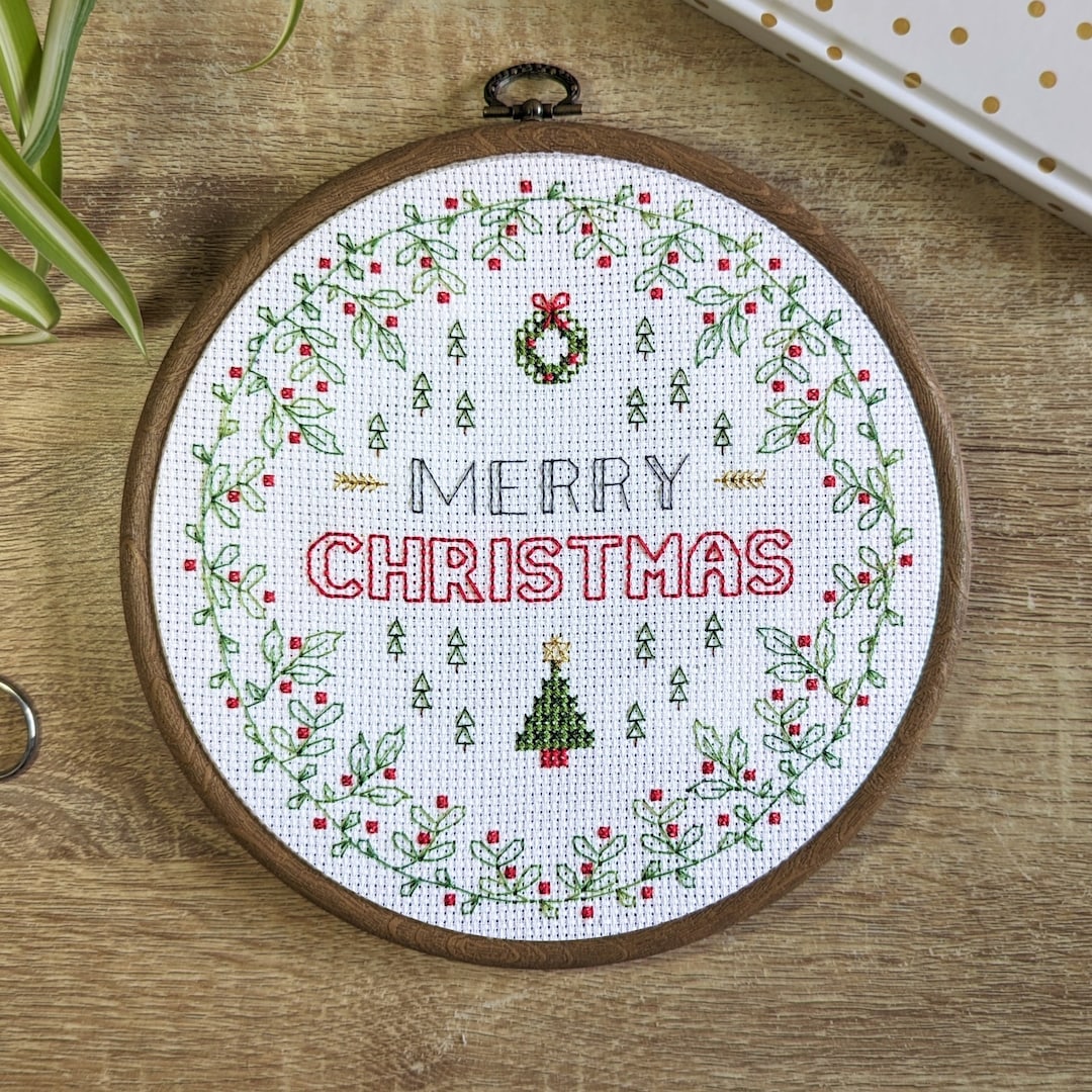 Merry Christmas Cross Stitch Blackwork Festive Holiday Pattern ...
